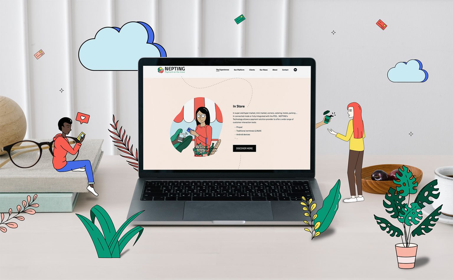 Logo design, website design and booth design for Nepting - Baboon Creation